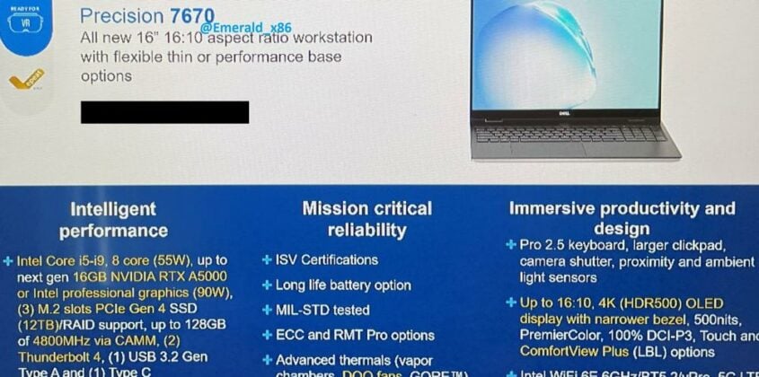 Dell Precision 7670 laptop to feature custom DDR5 memory module | Club386